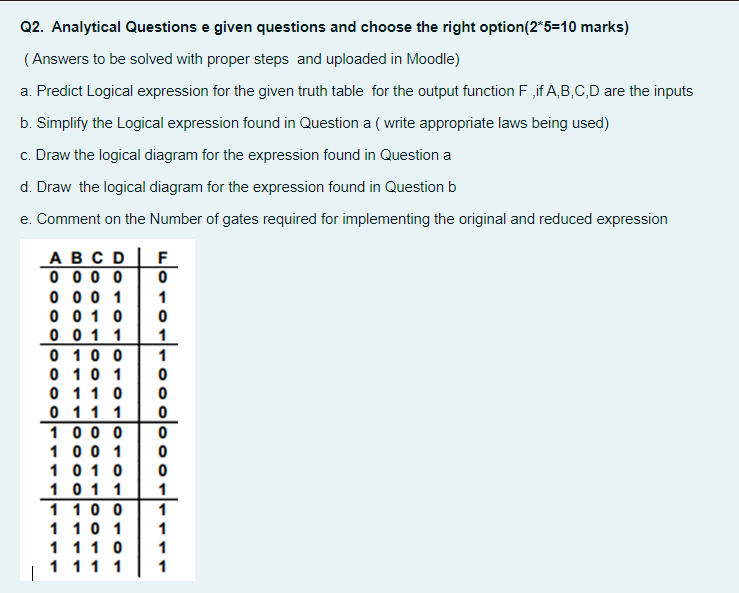 Solved Q2. Analytical Questions e given questions and choose | Chegg.com