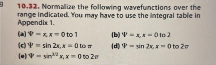 Solved 10.32. Normalize the following wavefunctions over the | Chegg.com