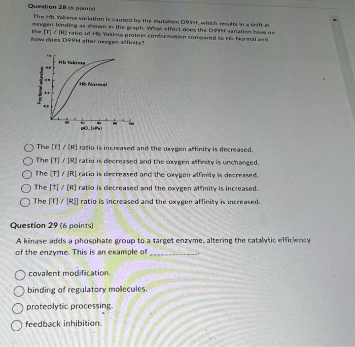 Solved Question 28 ( 6 points) The Hb Yakima variation is | Chegg.com Solved Question 28 ( 6 points) The Hb Yakima variation is | Chegg.com