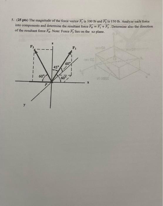 Solved 5. (25 pts) The magnitude of the force vector F1 is | Chegg.com