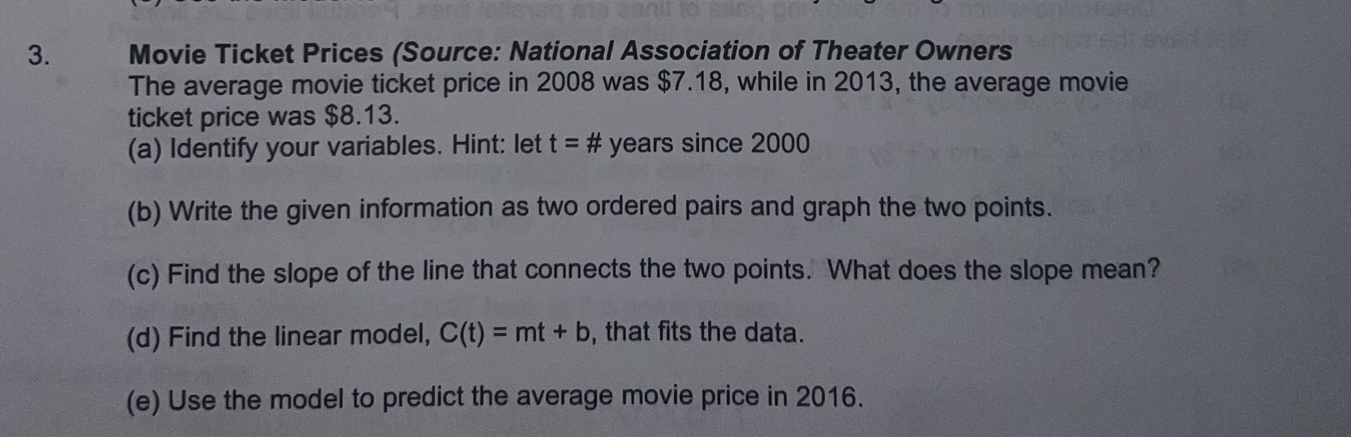 Solved Movie Ticket Prices (Source: National Association of | Chegg.com