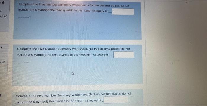 Compiete the. Five Number Summary worksheet. (To two | Chegg.com