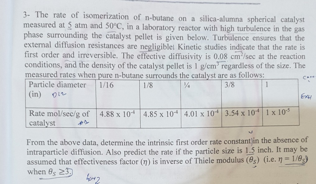3- The rate of isomerization of n-butane on a | Chegg.com