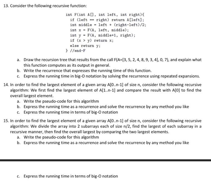 Solved 13 Consider The Following Recursive Function Int F