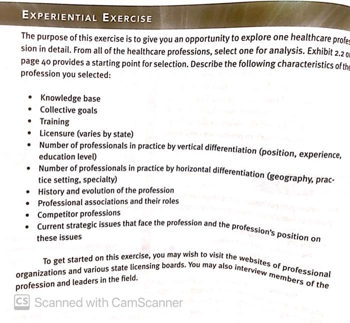 Solved EXPERIENTIAL EXERCISE The purpose of this exercise is | Chegg.com