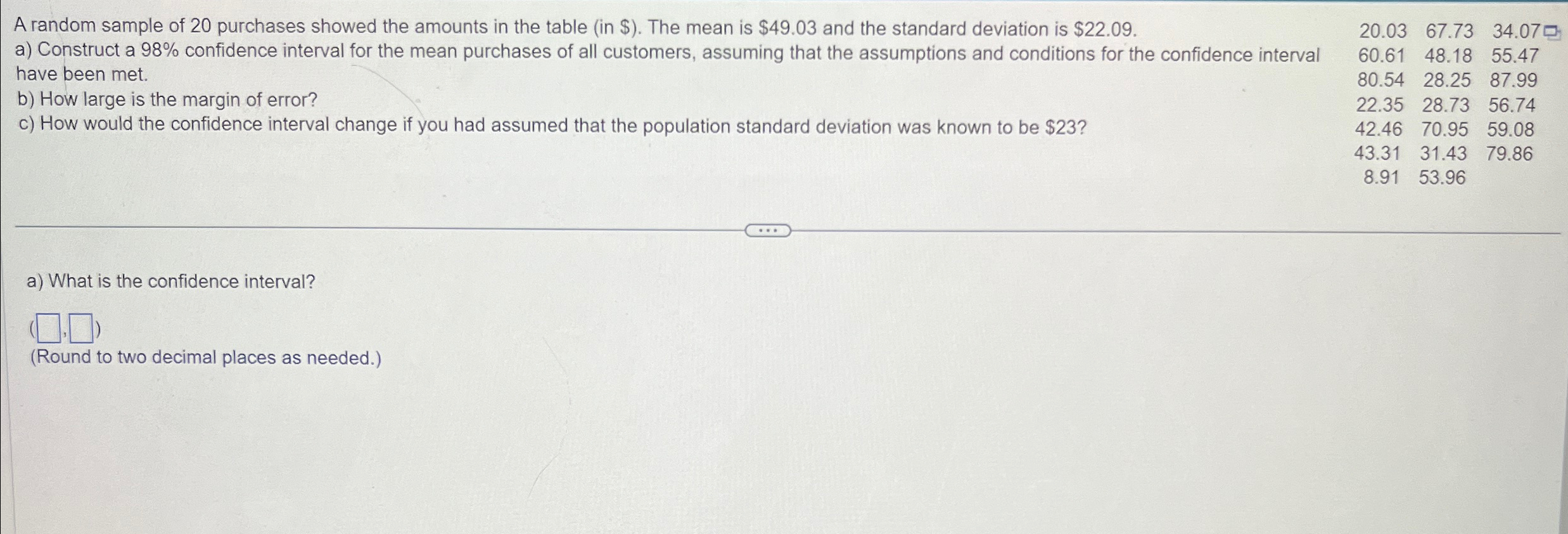 Solved (Please answer part A B and C)A random sample of 20 | Chegg.com
