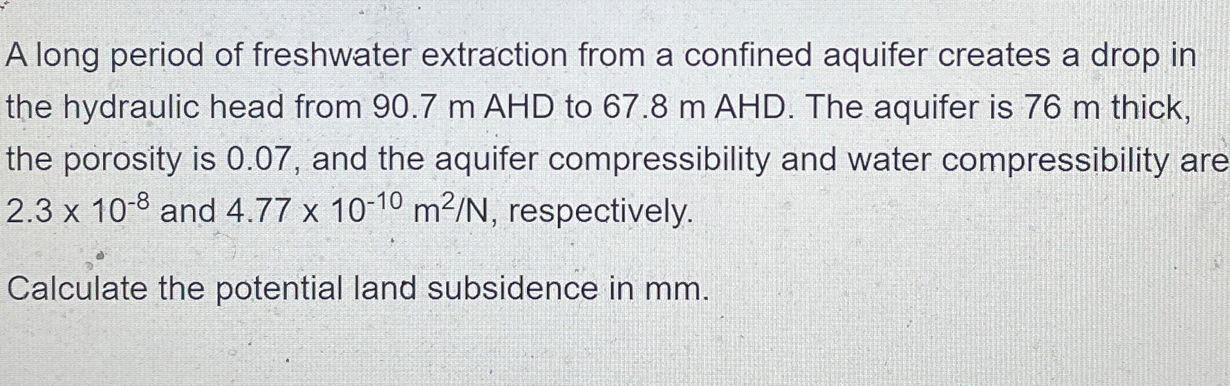 Solved A long period of freshwater extraction from a | Chegg.com