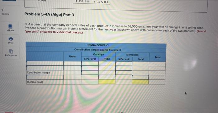 Solved Required information Problem 5-4A (Algo) Break-even | Chegg.com