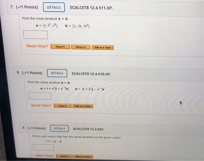 Solved 7. [-/1 Points] DETAILS SCALCET8 12.4.511.XP. Find | Chegg.com
