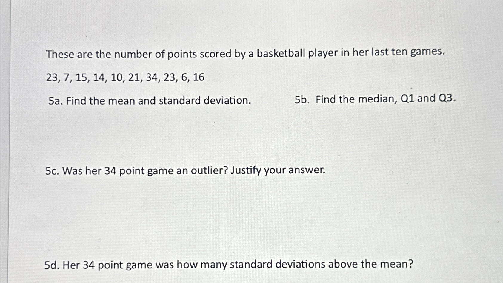 Solved These are the number of points scored by a basketball | Chegg.com