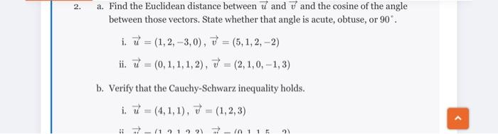 Solved a. Find the Euclidean distance between u and v and | Chegg.com