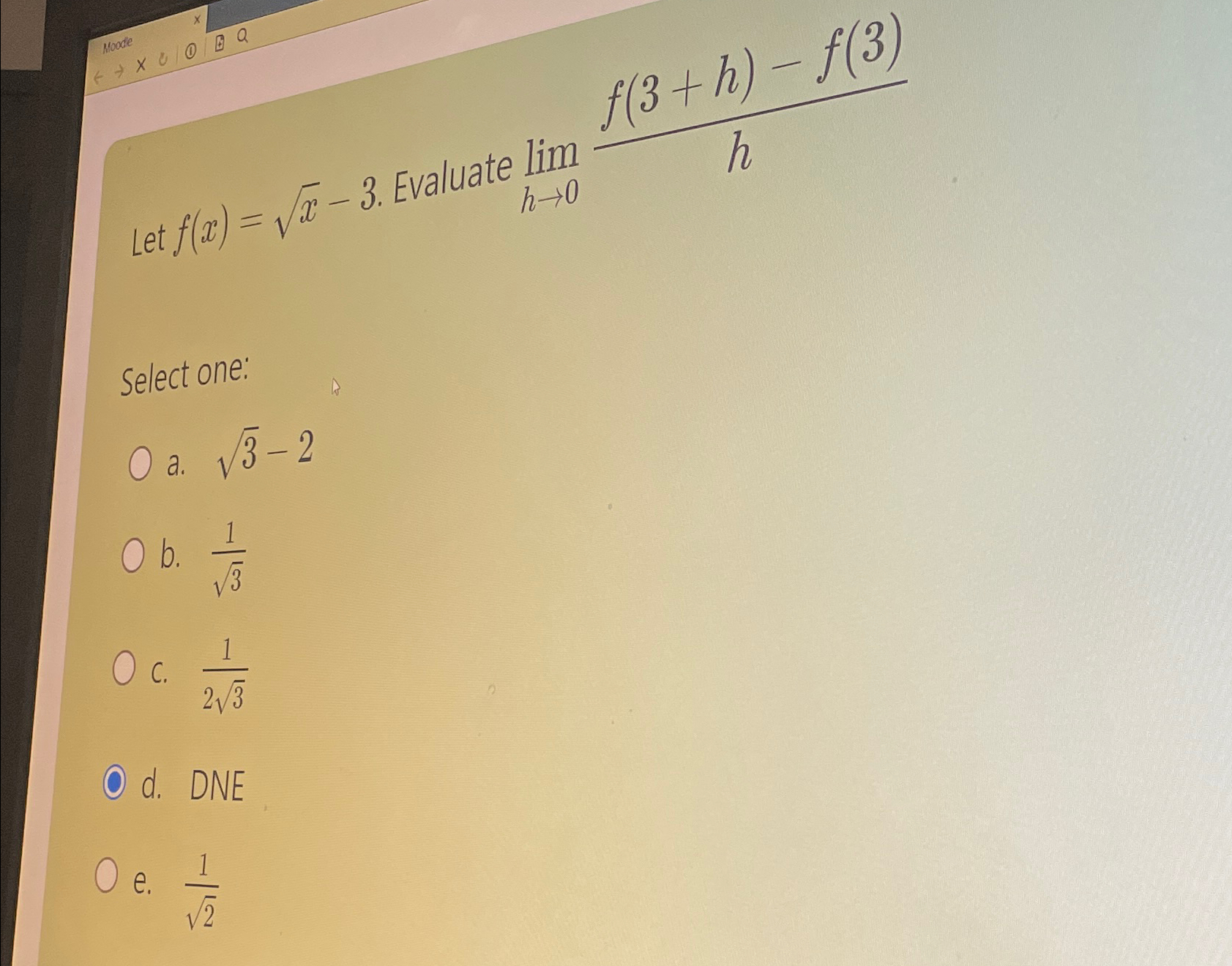 Solved Let f(x)=x2-3. ﻿Evaluate limh→0f(3+h)-f(3)hSelect | Chegg.com