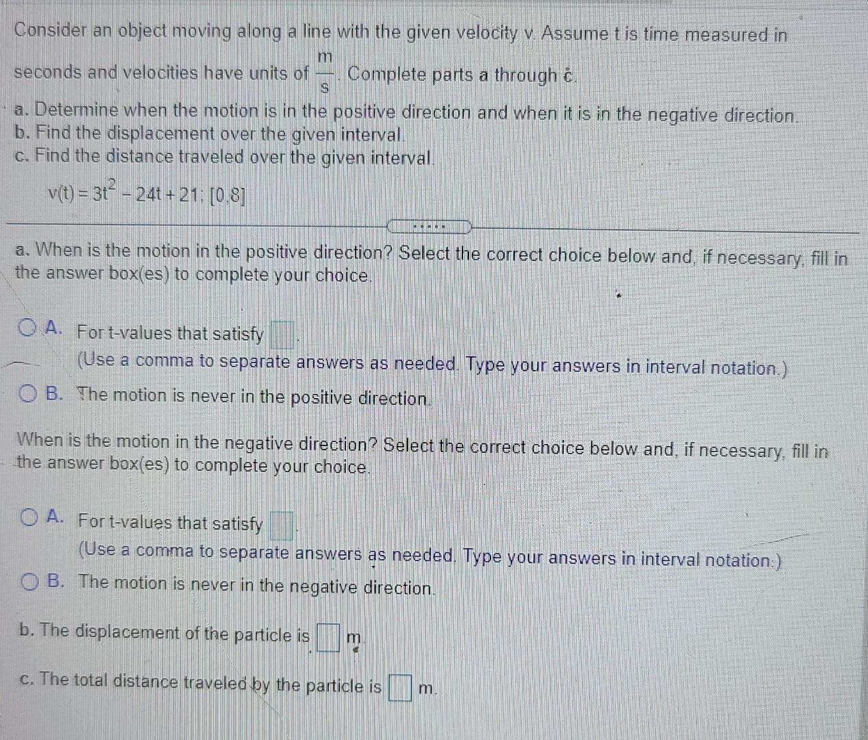 Solved Consider an object moving along a line with the given | Chegg.com
