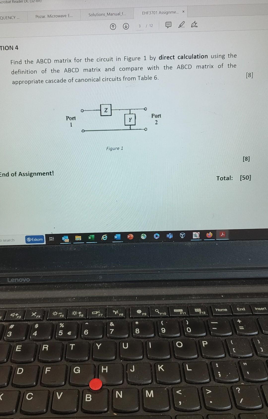 Solved Find the ABCD matrix for the circuit in Figure 1 by | Chegg.com