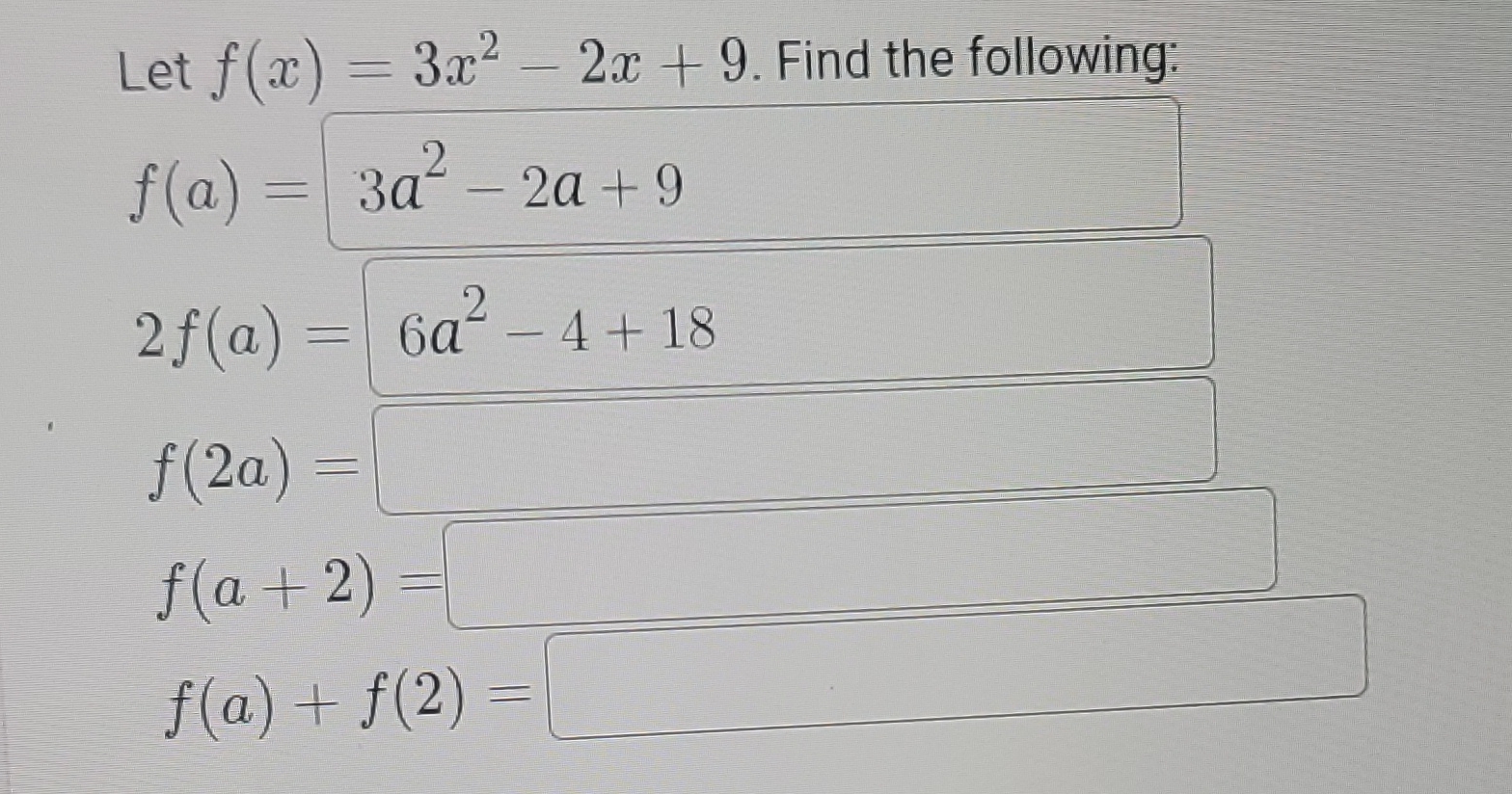 Solved Let f(x)=3x2-2x+9. ﻿Find the | Chegg.com