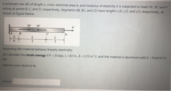 Solved A prismatic bar AD of length L, cross-sectional area | Chegg.com
