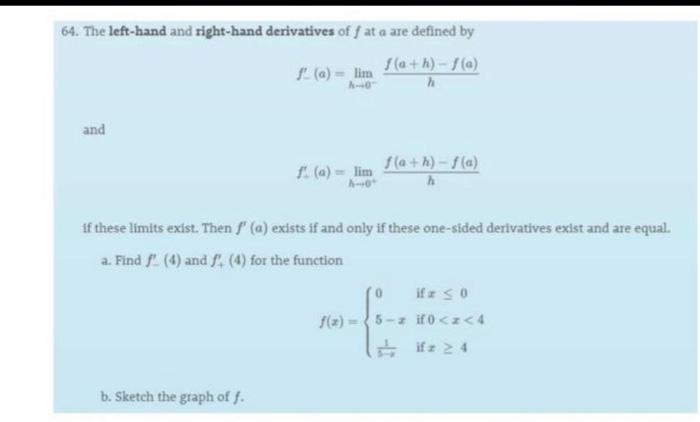 Solved 64. The left-hand and right-hand derivatives of f at | Chegg.com