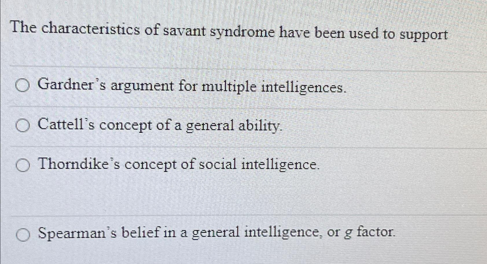Solved The characteristics of savant syndrome have been used | Chegg.com