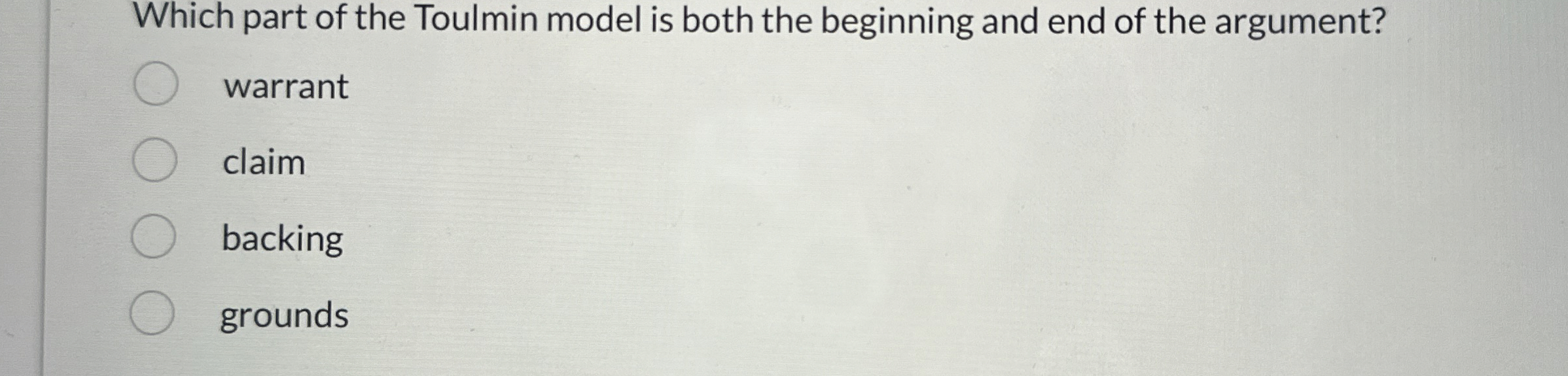 Solved Which part of the Toulmin model is both the beginning | Chegg.com