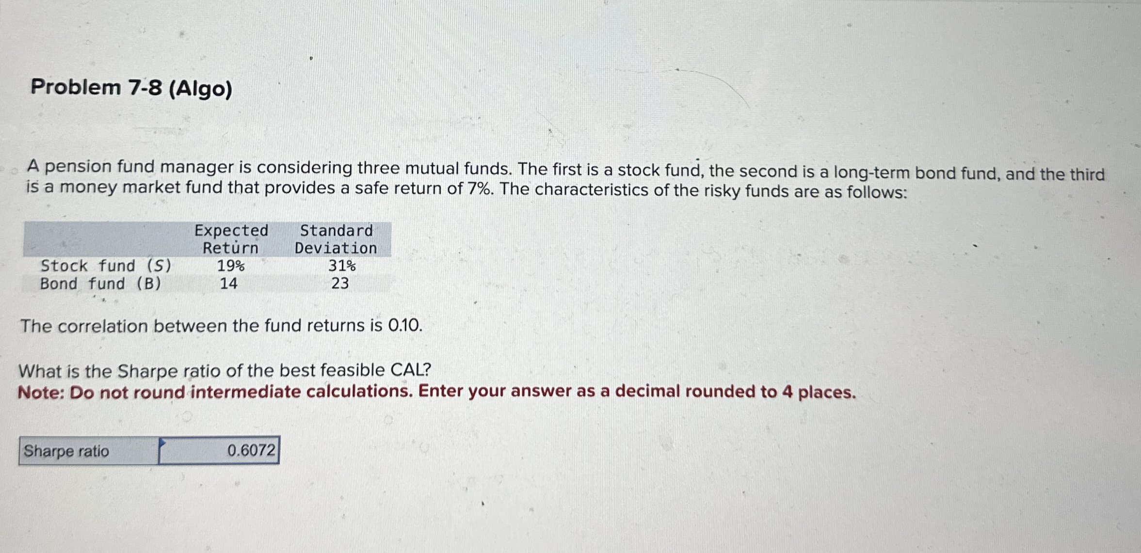 Solved Problem 7-8 (Algo)A pension fund manager is | Chegg.com
