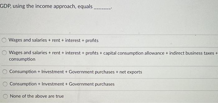 Solved GDP, using the income approach, equals Wages and | Chegg.com