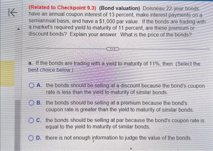 Solved (Related to Checkpoint 9.3) (Bond valuation) Doisneau | Chegg.com
