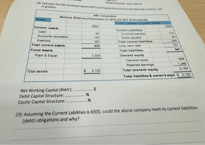 Solved Calculate the Net Working Capital (NWC) and Capital | Chegg.com