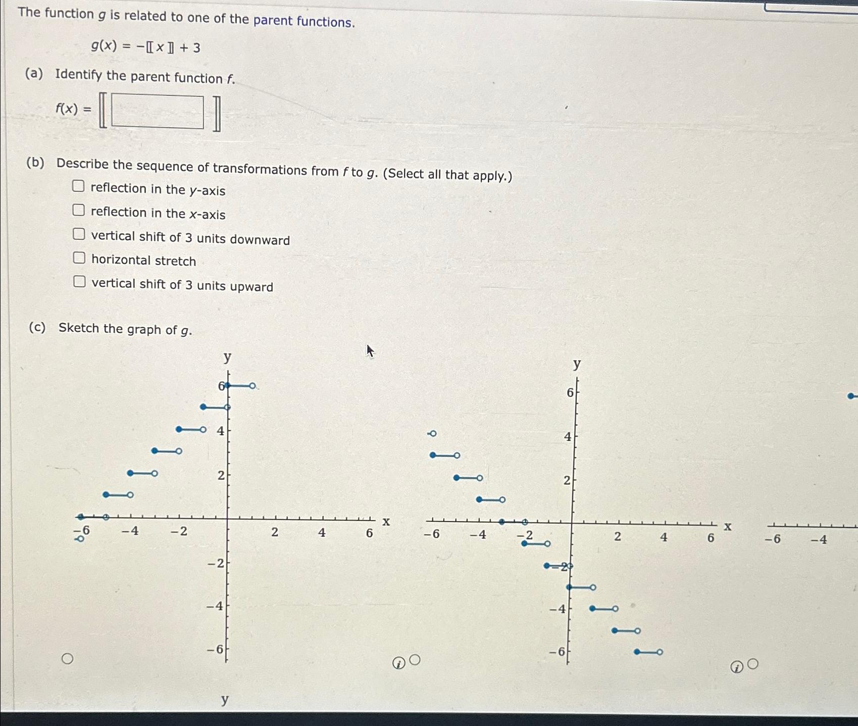 Solved The function g ﻿is related to one of the parent | Chegg.com