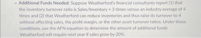 Solved • Additional Funds Needed: Suppose Weatherford's | Chegg.com