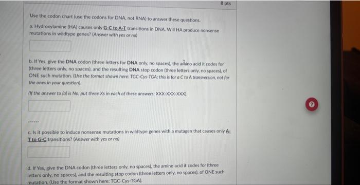 Solved Question 1 8 ptsUse the codon chart fuse the codons | Chegg.com