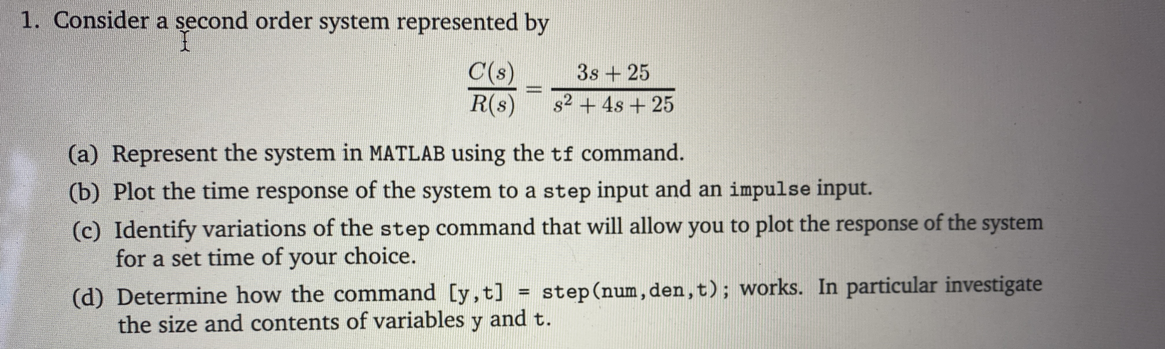 Solved Consider a second order system represented | Chegg.com
