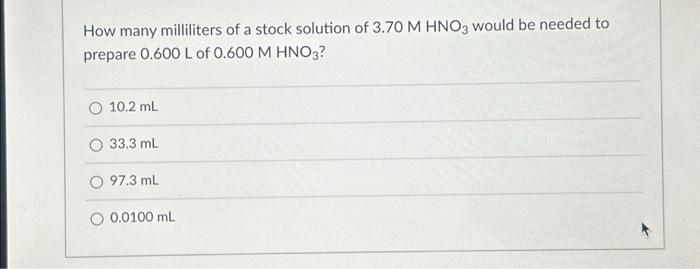 Solved How many milliliters of a stock solution of 3.70 M | Chegg.com