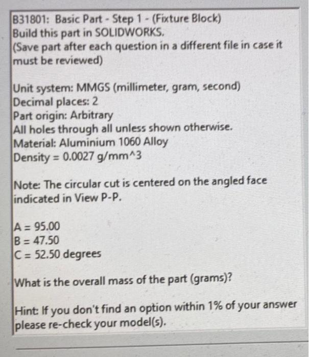 Solved B31801: Basic Part - Step 1 - (Fixture Block) Build | Chegg.com