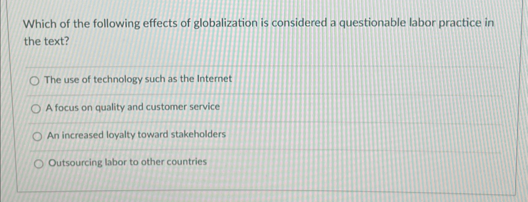 Solved Which of the following effects of globalization is | Chegg.com