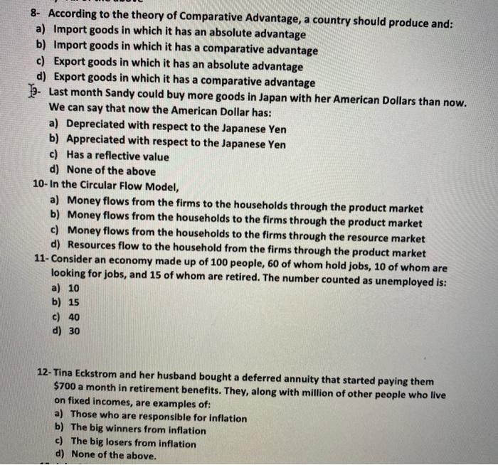 Solved 8- According to the theory of Comparative Advantage, | Chegg.com