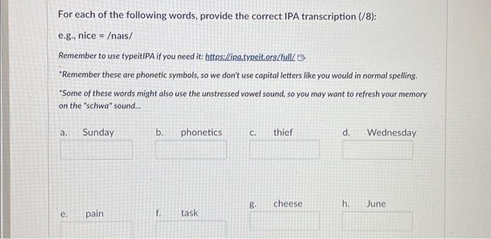 For each of the following words, provide the correct | Chegg.com
