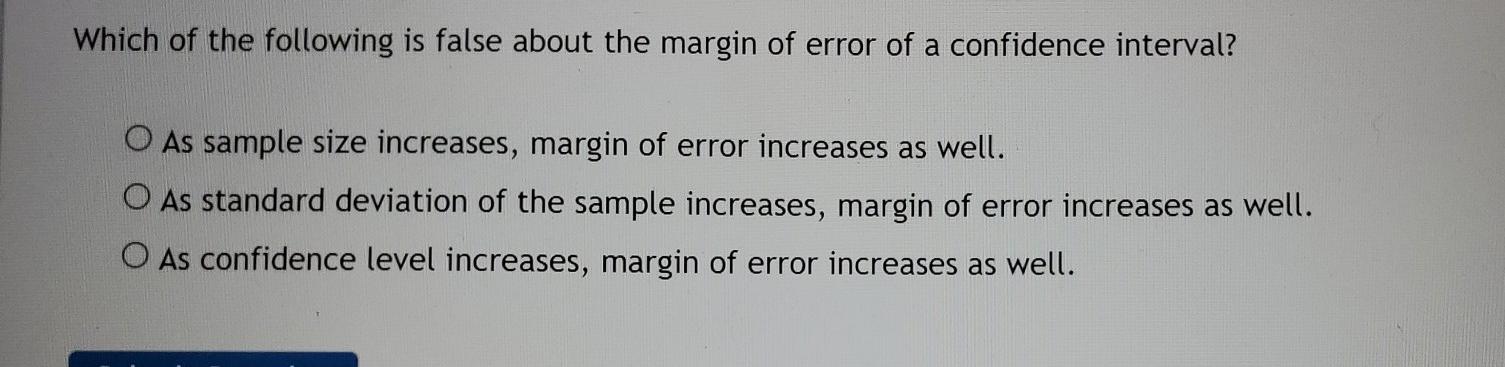 Solved Which of the following is false about the margin of | Chegg.com