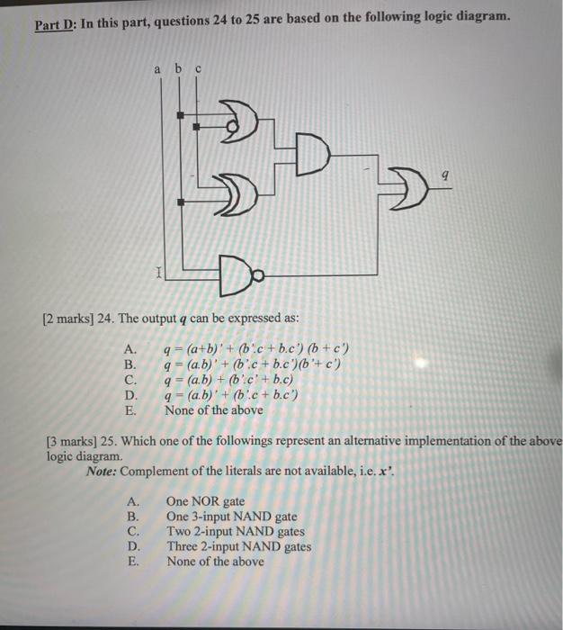Solved Part D: In this part, questions 24 to 25 are based on | Chegg.com