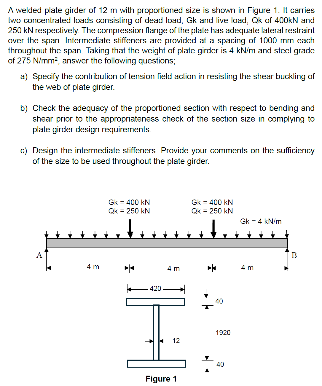 A welded plate girder of 12 ﻿m with proportioned size | Chegg.com