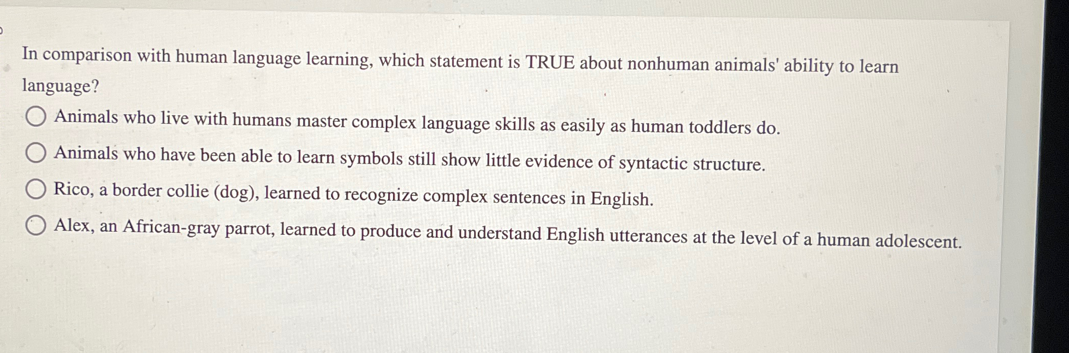 Solved In comparison with human language learning, which | Chegg.com