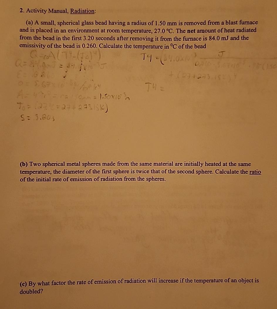 Solved Activity Manual, Radiation:(a) ﻿A small, spherical | Chegg.com