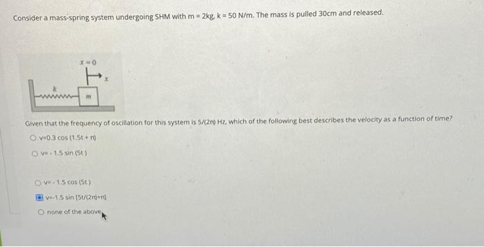 Solved Consider a mass-spring system undergoing SHM with m= | Chegg.com