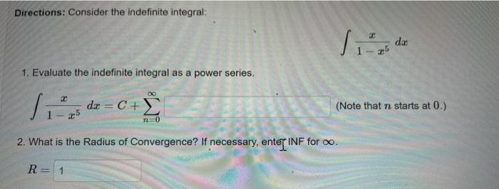 Solved Directions: Consider the indefinite integral: dar 1. | Chegg.com Solved Directions: Consider the indefinite integral: dar 1. | Chegg.com