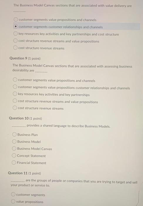 Solved The Business Model Canvas sections that are | Chegg.com