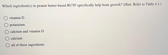 Solved Which ingredient(s) in peanut butter-based RUTF | Chegg.com