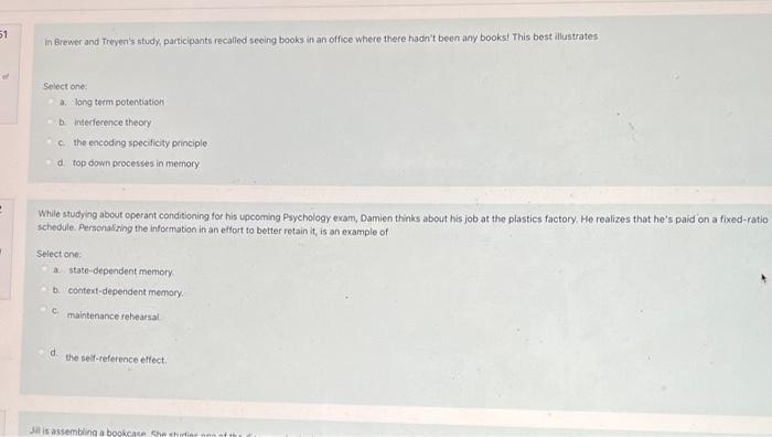 Solved in Brewer and Treyen's study, participants recalled | Chegg.com