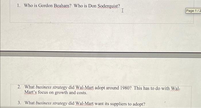 Solved 1. Who is Gordon Beaham? Who is Don Soderquist? 2. | Chegg.com
