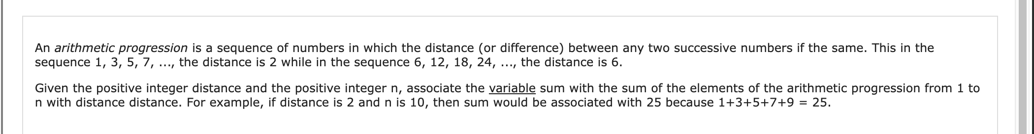 Solved An arithmetic progression is a sequence of numbers in | Chegg.com