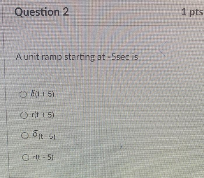 Solved A unit ramp starting at −5sec is δ(t+5) r(t+5) δ(t−5) | Chegg.com