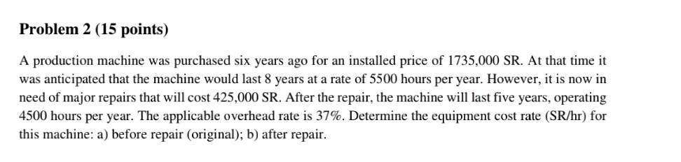 Solved Problem 2 (15 points) A production machine was | Chegg.com